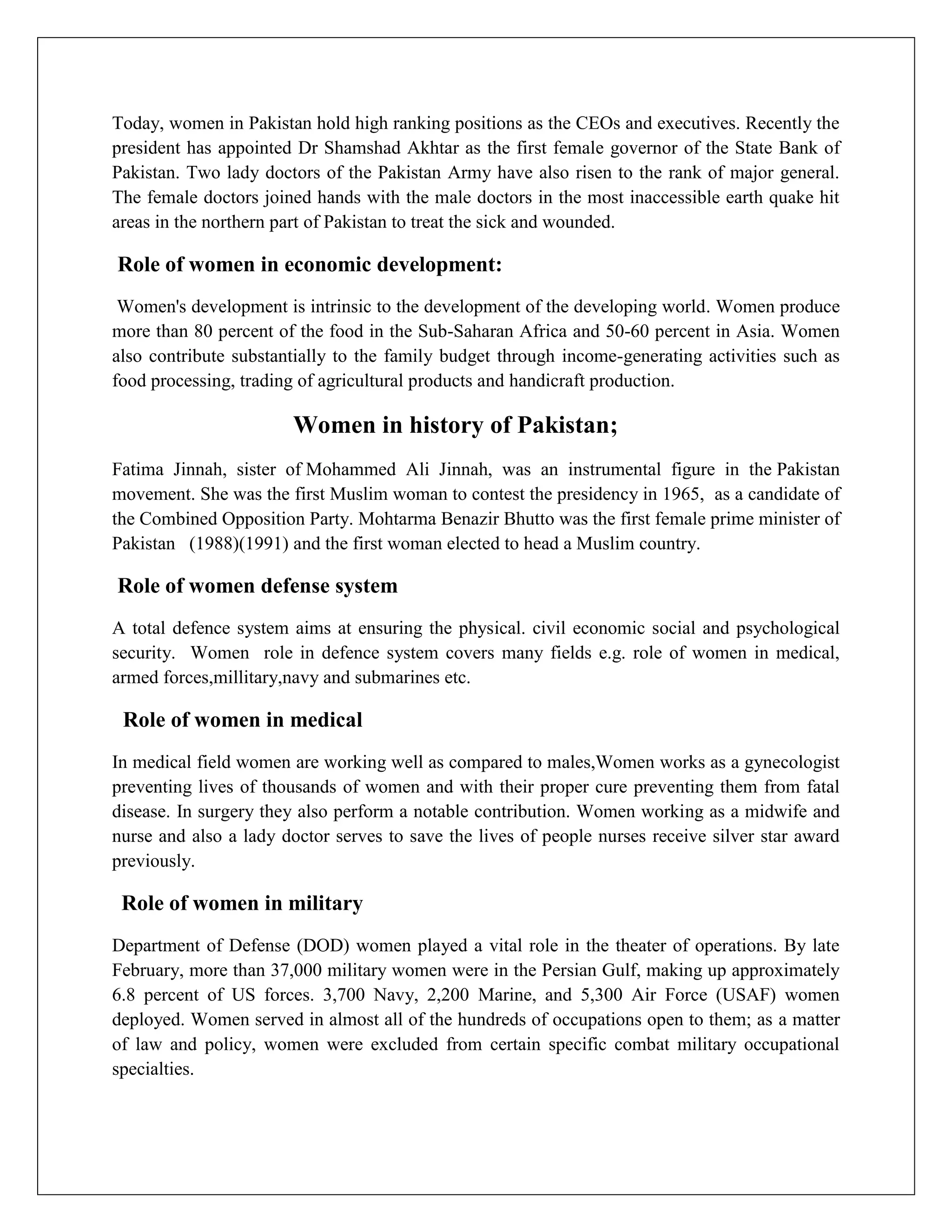 Role of women in development | DOCX