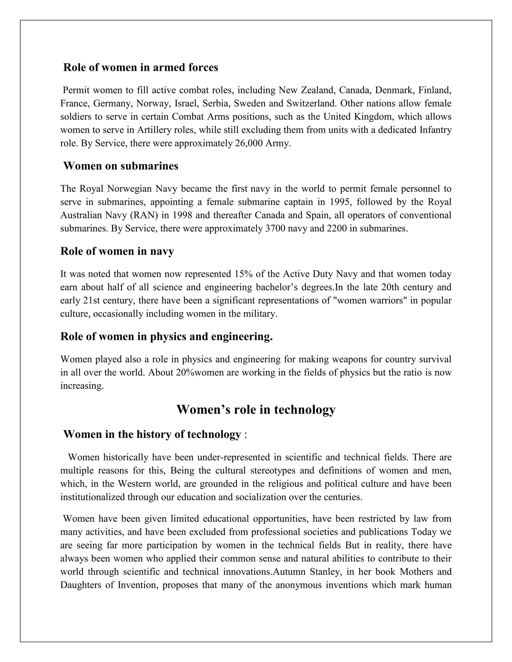 Role of women in development | DOCX