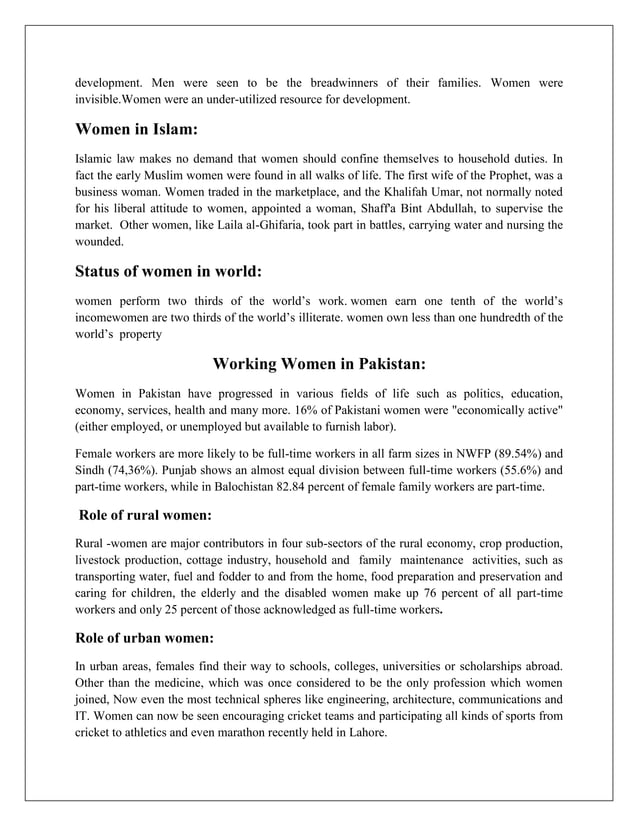 Role of women in development | DOCX | Women\'s Health | Healthy Living