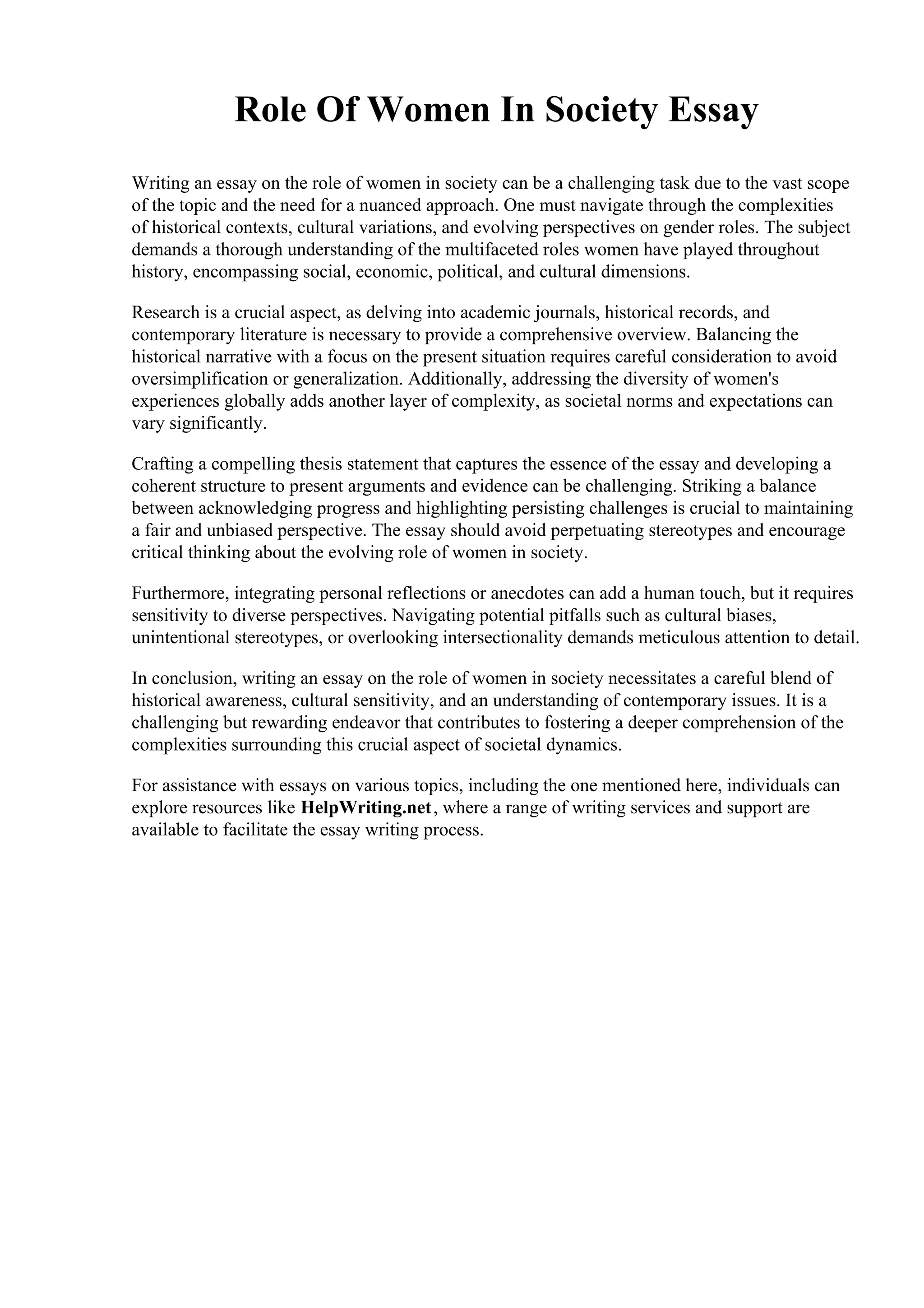 Role Of Women In Society Essay | PDF Role Of Women In Society Essay | PDF