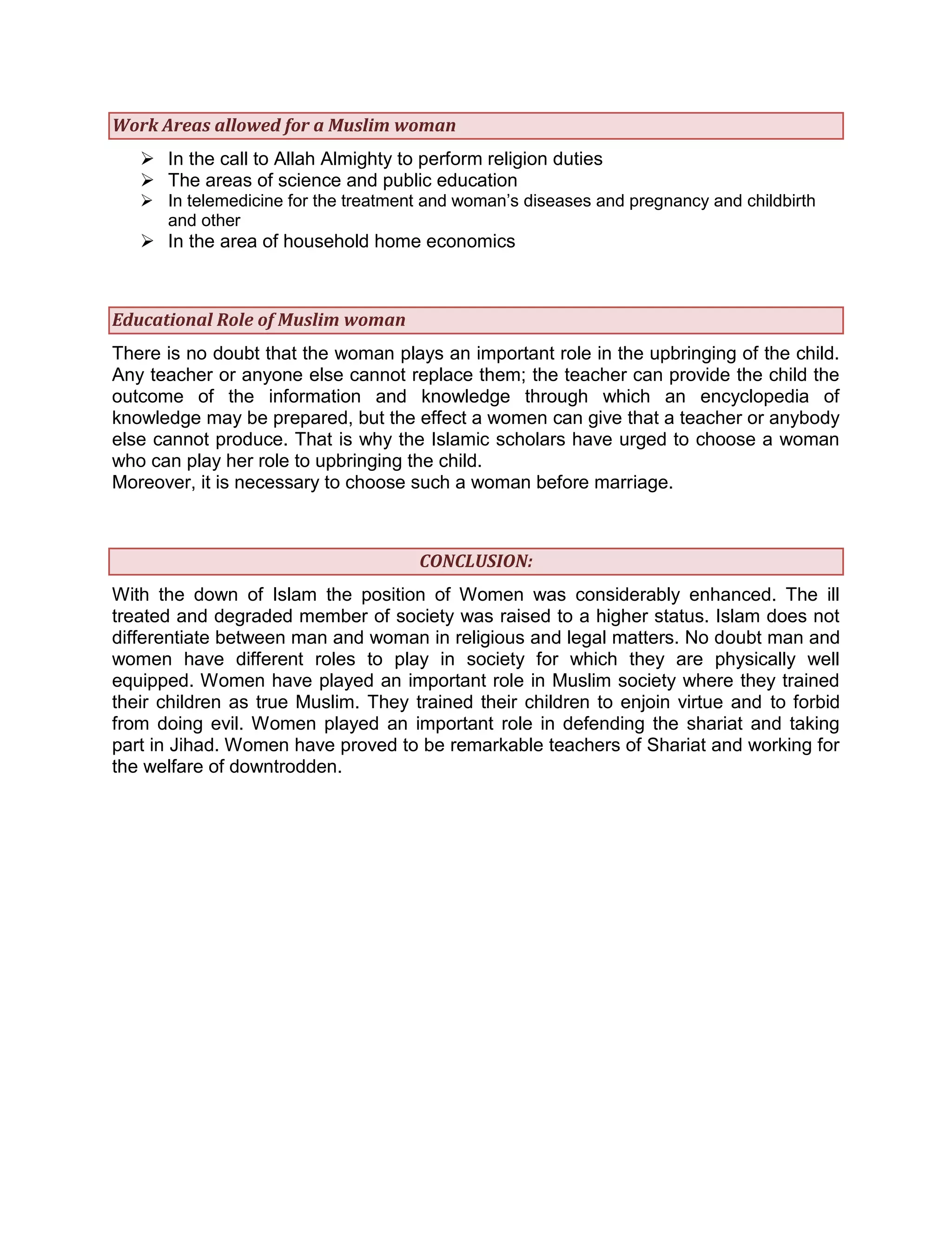 Role of women in the development of islamic civilization | PDF