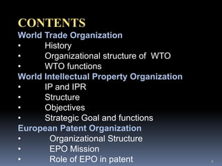 Role of wto wipo & epo in patent pre simple | PPT