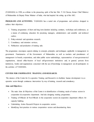 Role of yashada in capacity building of the stakeholders in the ...