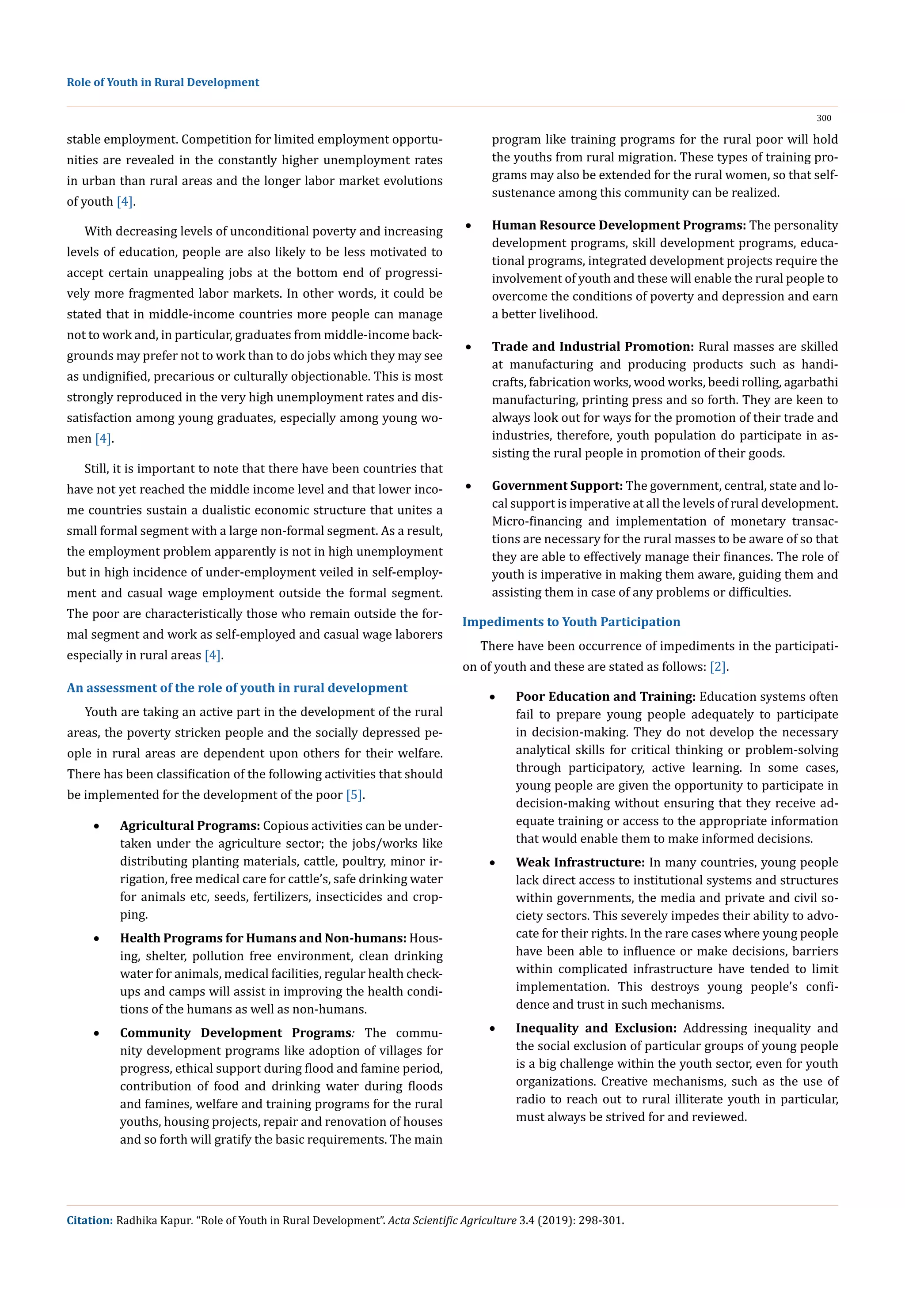 Role of youth in rural development | PDF