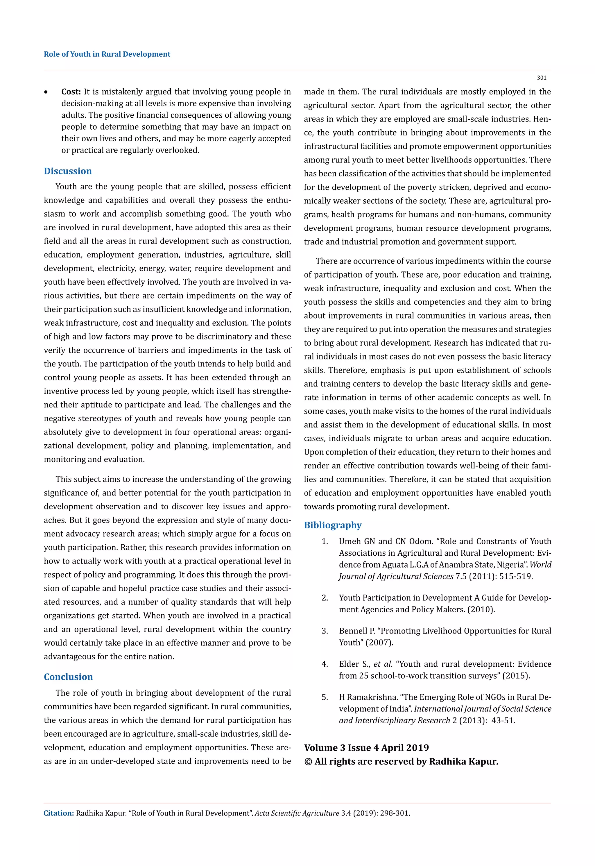 Role of youth in rural development | PDF