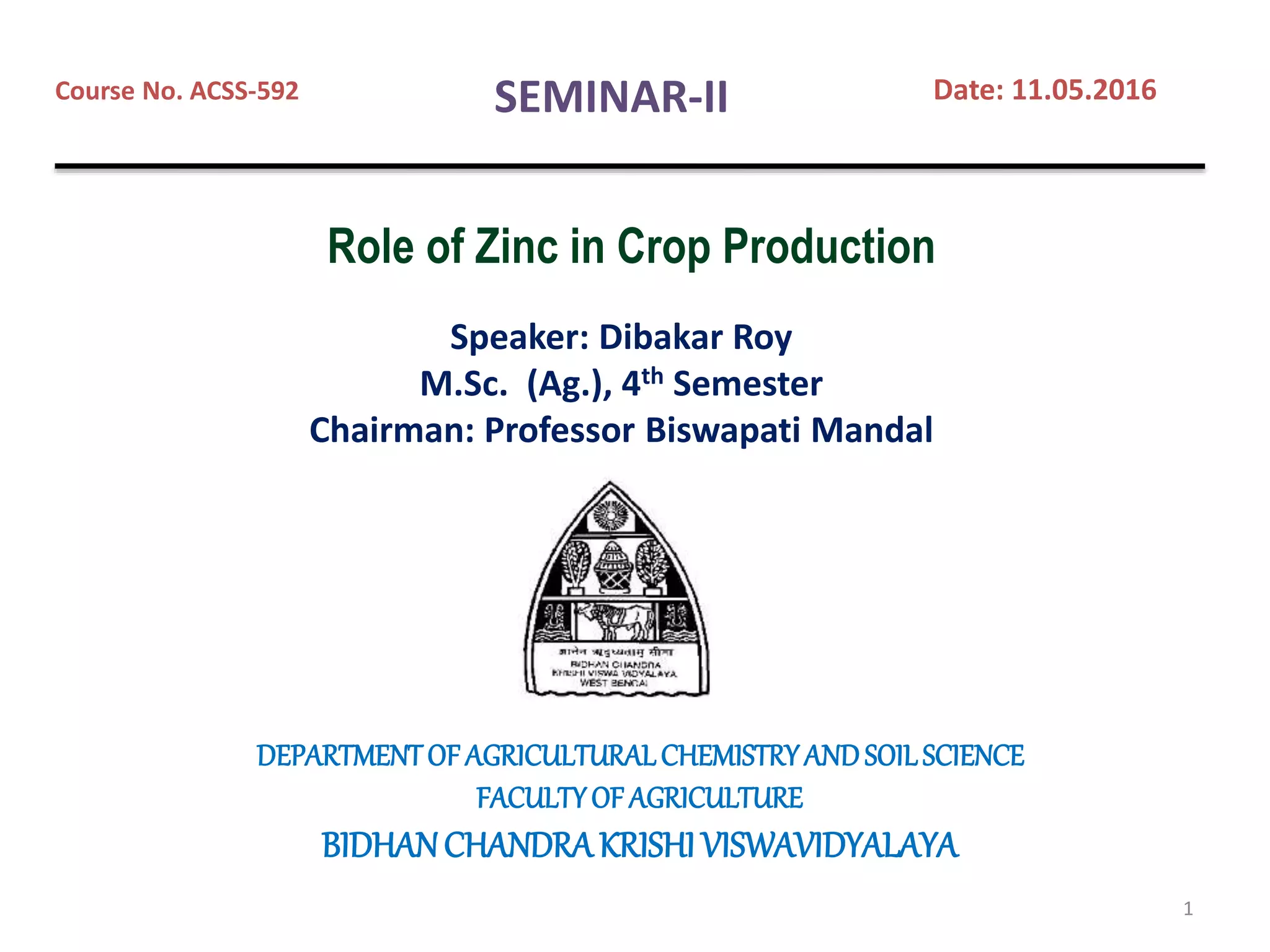 Role of zinc in crop production | PPT