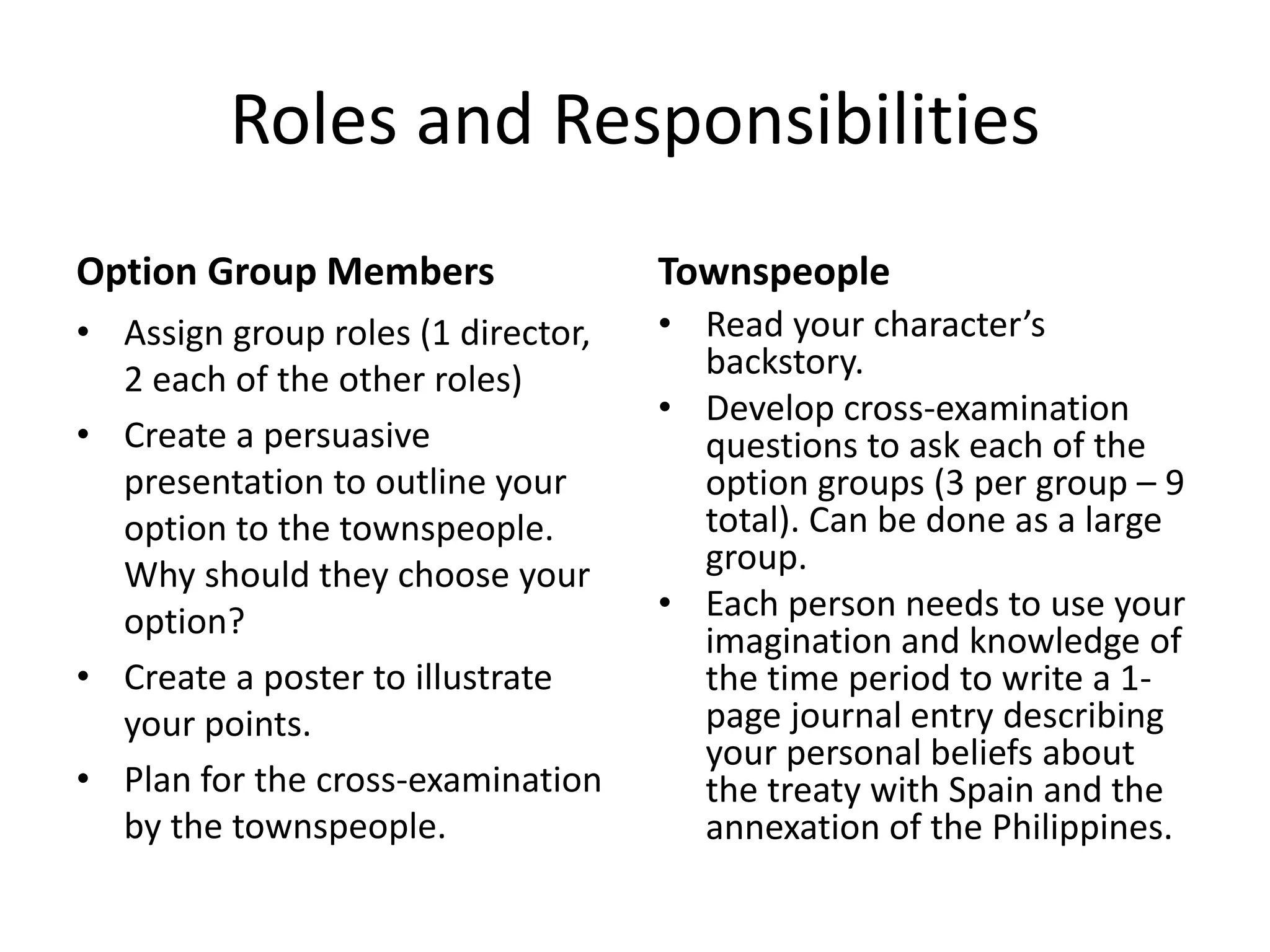 Fate of the Philippines - Role Play Directions | PPTX