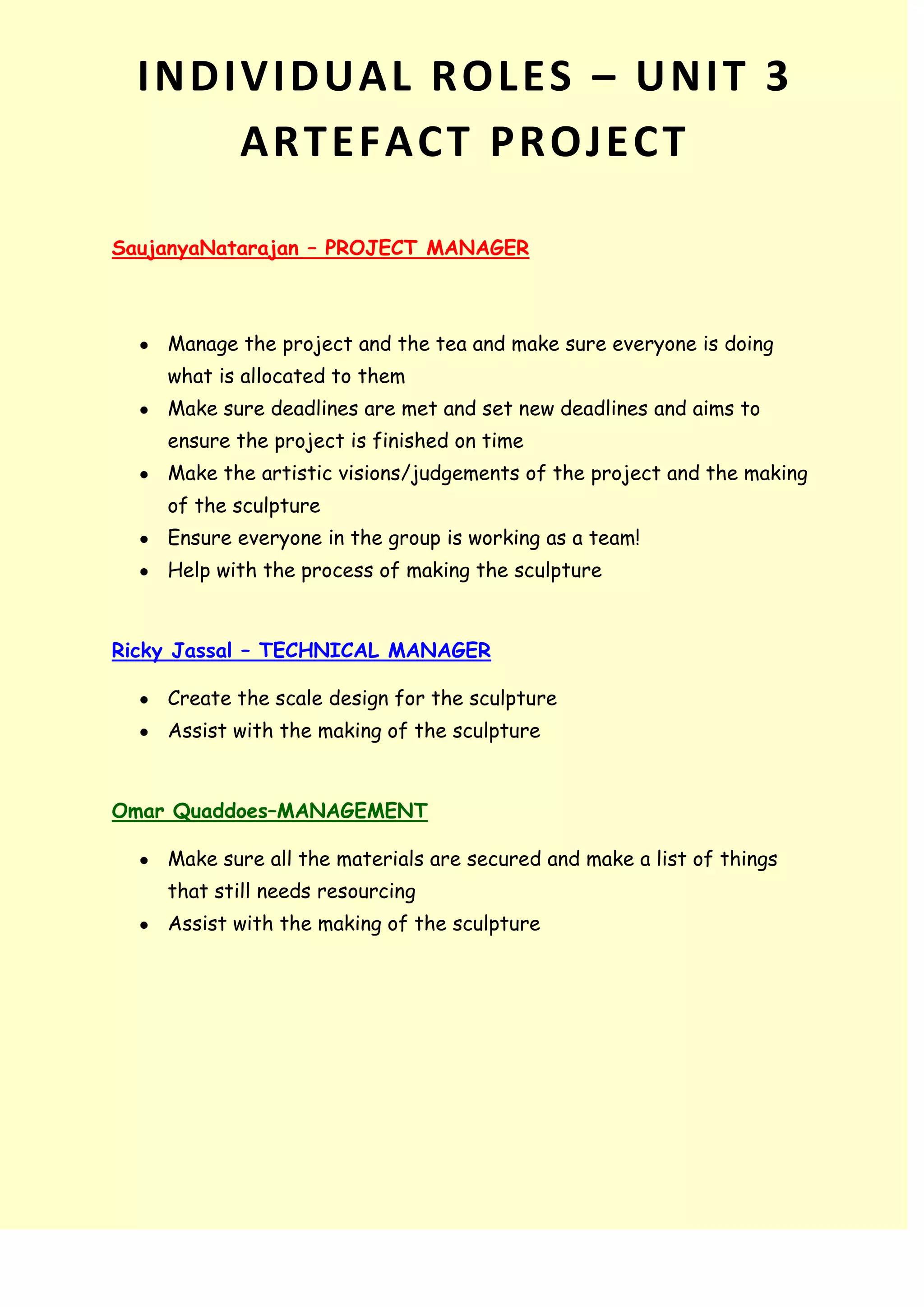 Individual Roles - Making of the sculpture | DOCX