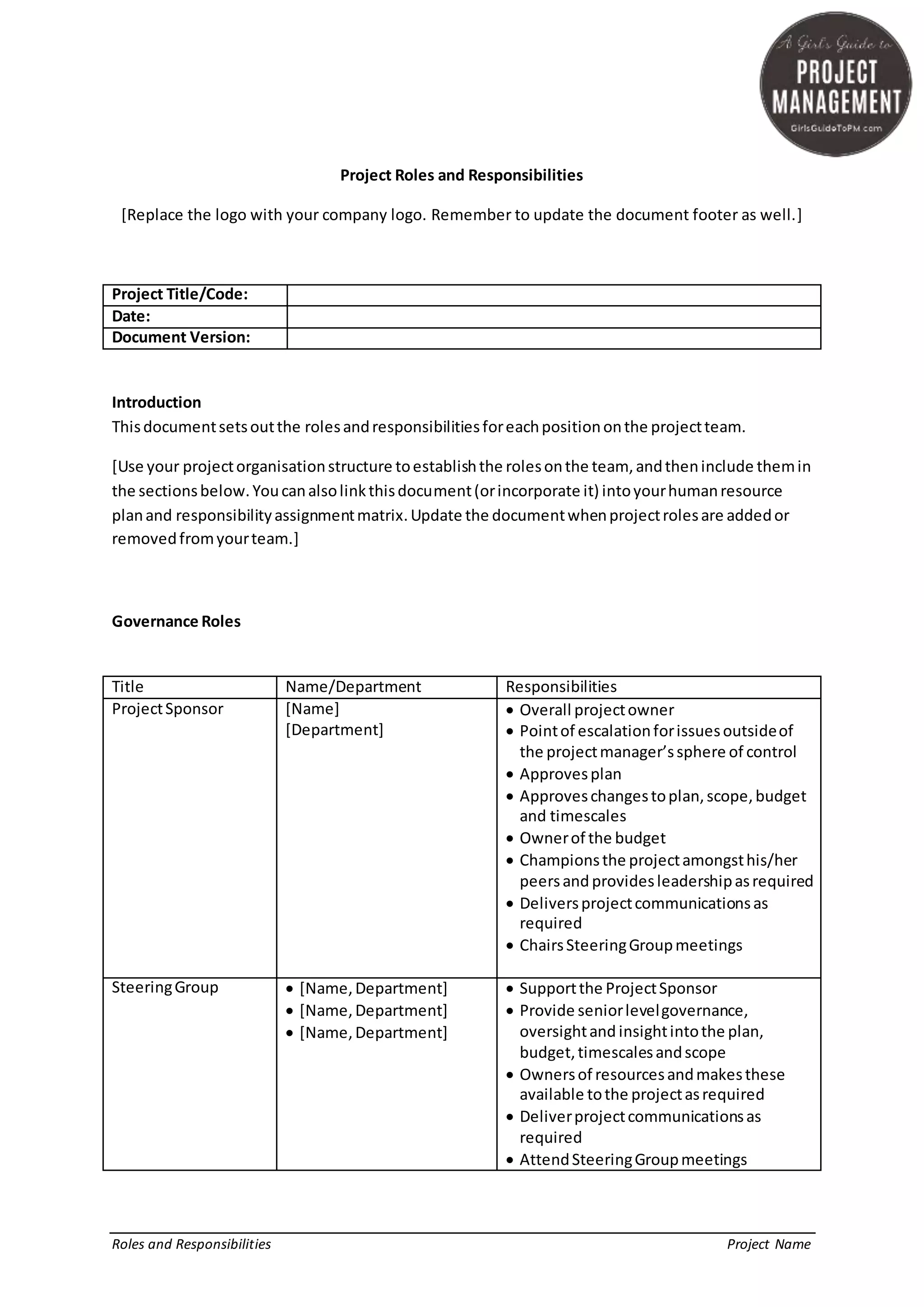 Roles and-responsibilities - Project Plan | DOCX