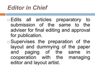 Roles and functions of the publication staff | PPTX