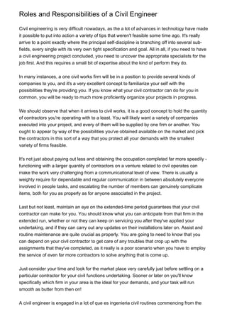 Roles and Responsibilities of a Civil Engineer | PDF