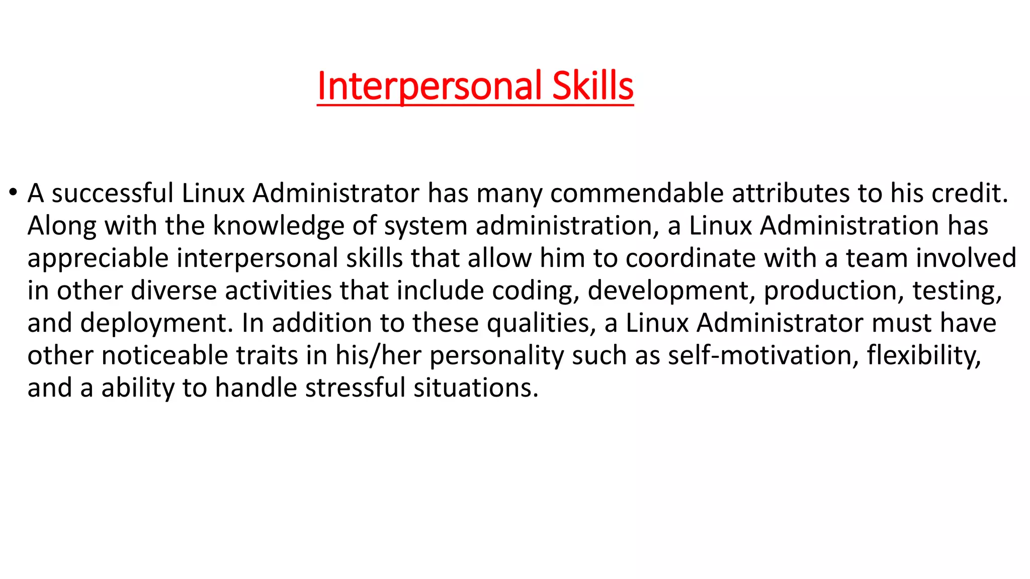 Roles and responsibilities of a linux administrator ppt | PPT