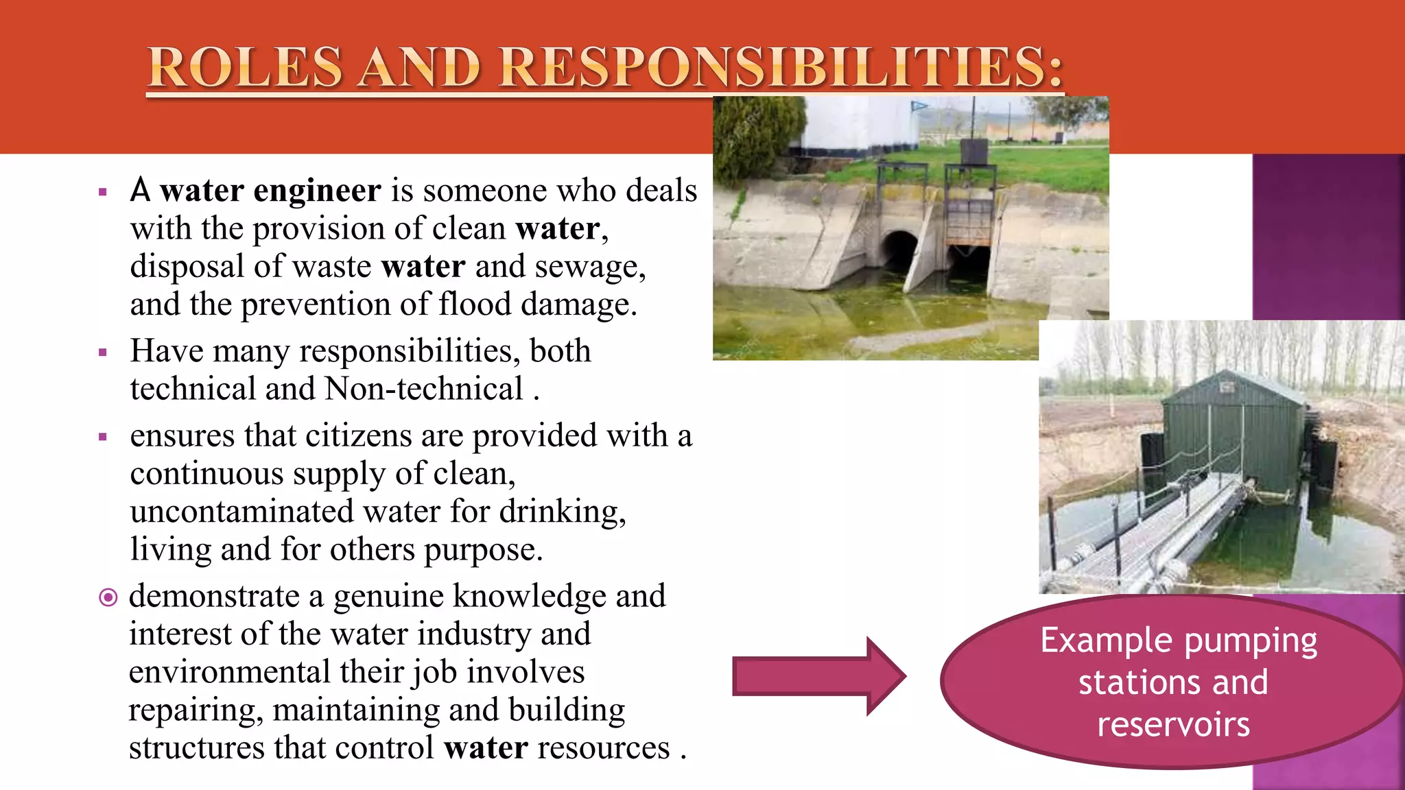 Roles and responsibilities of a water supply and senisation engineer | PPTX