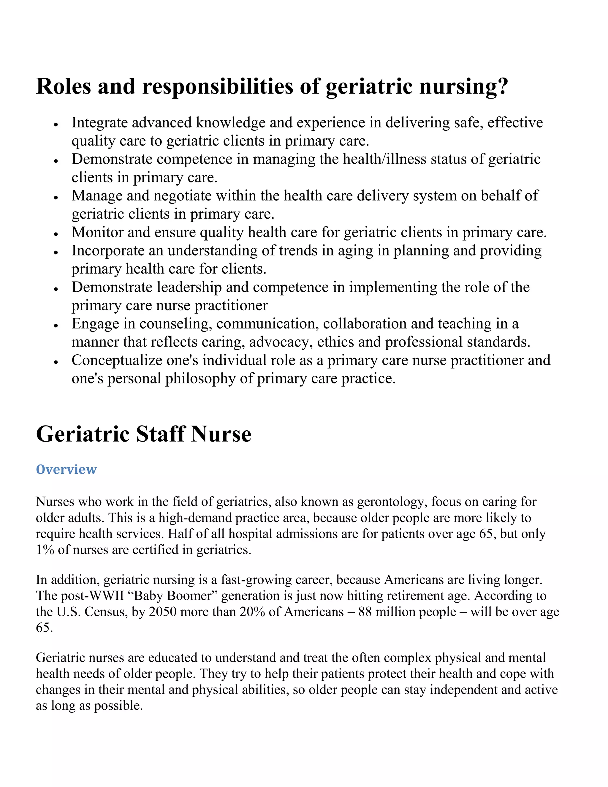Roles and responsibilities of geriatric nursing | DOCX