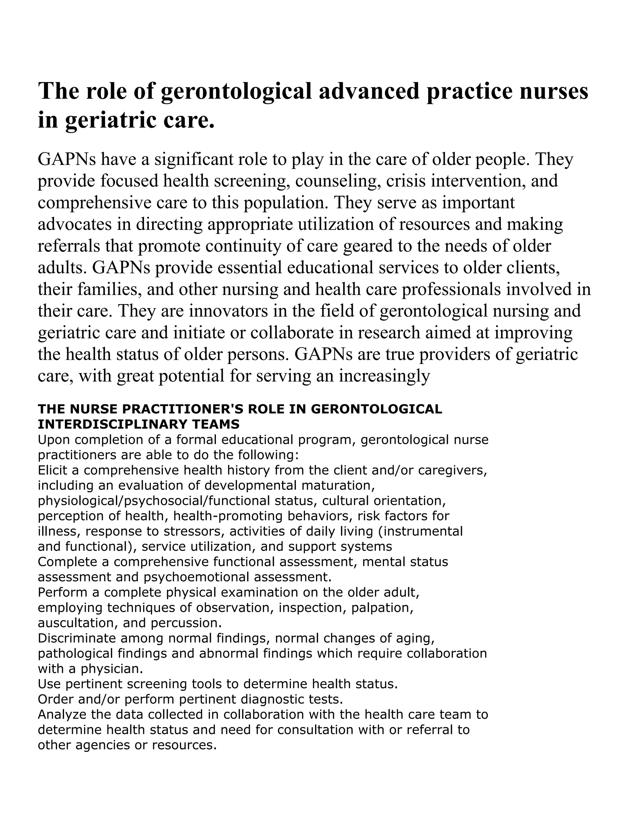 Roles and responsibilities of geriatric nursing | DOCX