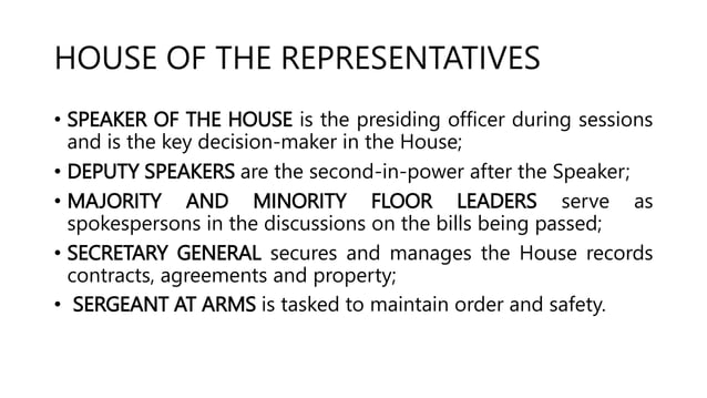 ROLES AND RESPONSIBILITIES OF THE PHILIPPINE SENATE AND HOUSE OF ...