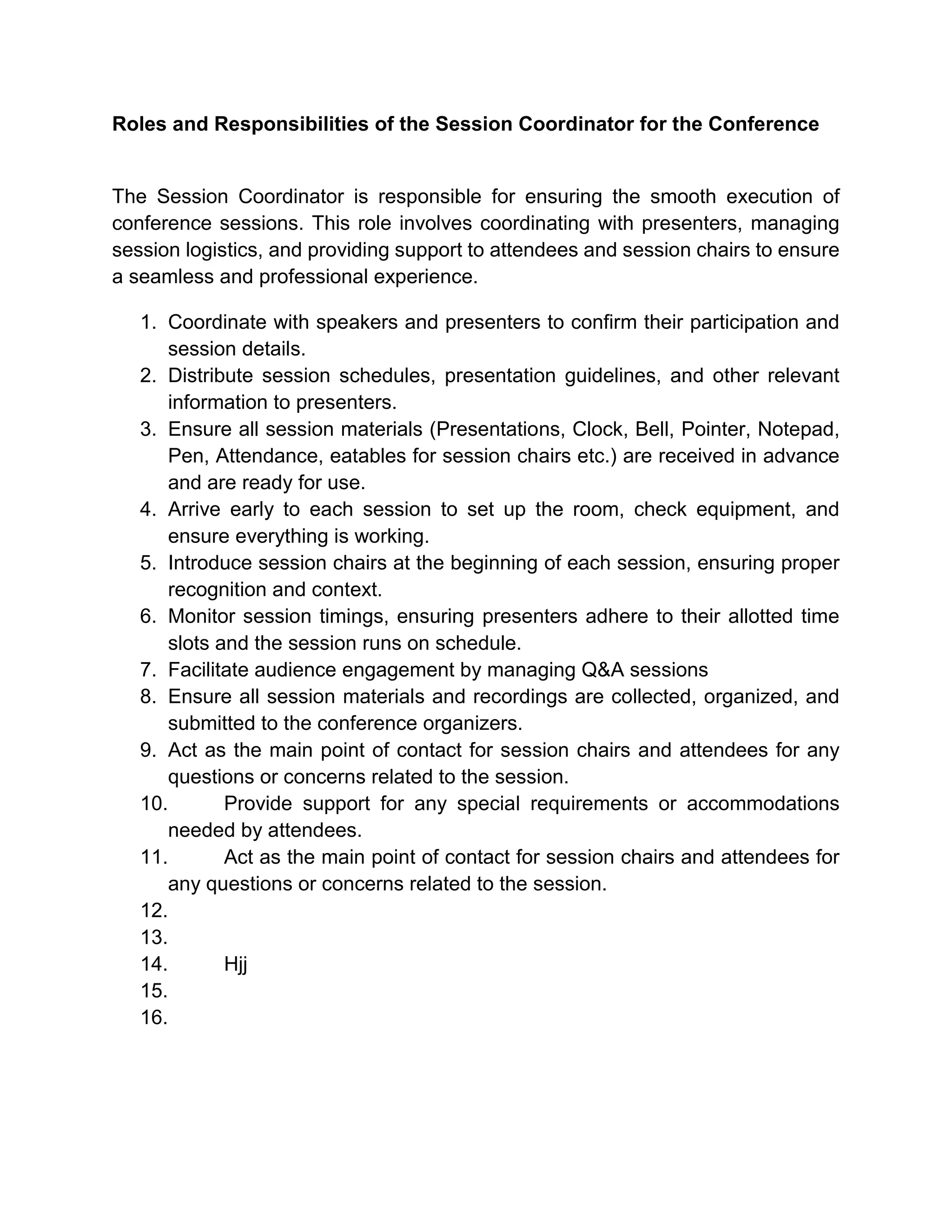 Roles and Responsibilities of the Session Coordinator for the ...