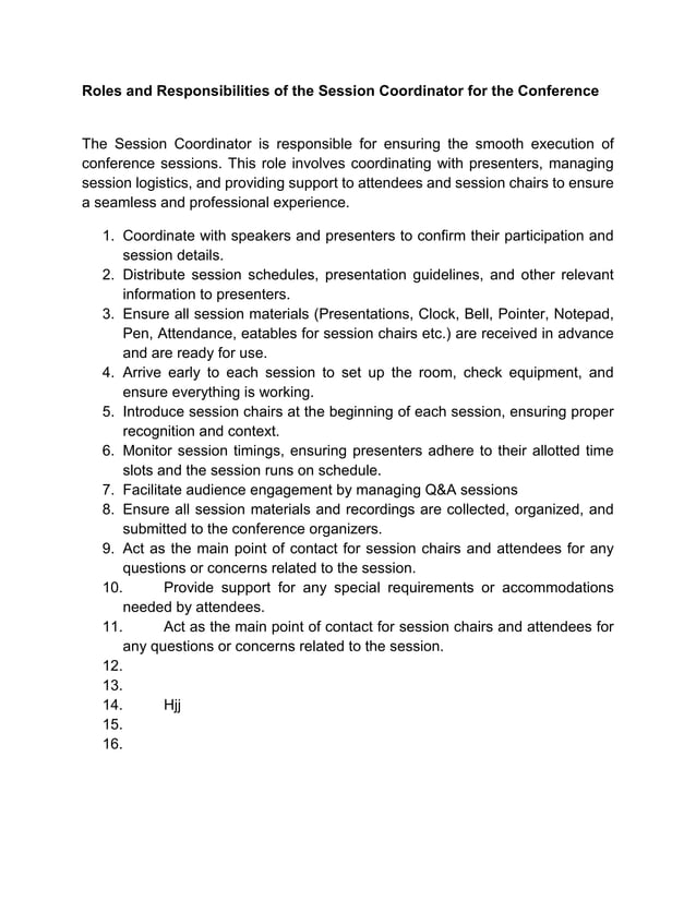 Roles and Responsibilities of the Session Coordinator for the ...