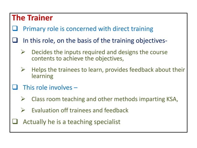 Roles and responsibilities of trainers | PPTX