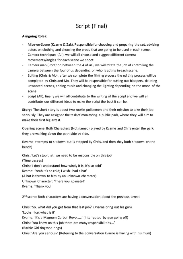 Roles & Script Final Film | PDF