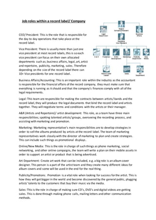 Roles at record label | PDF