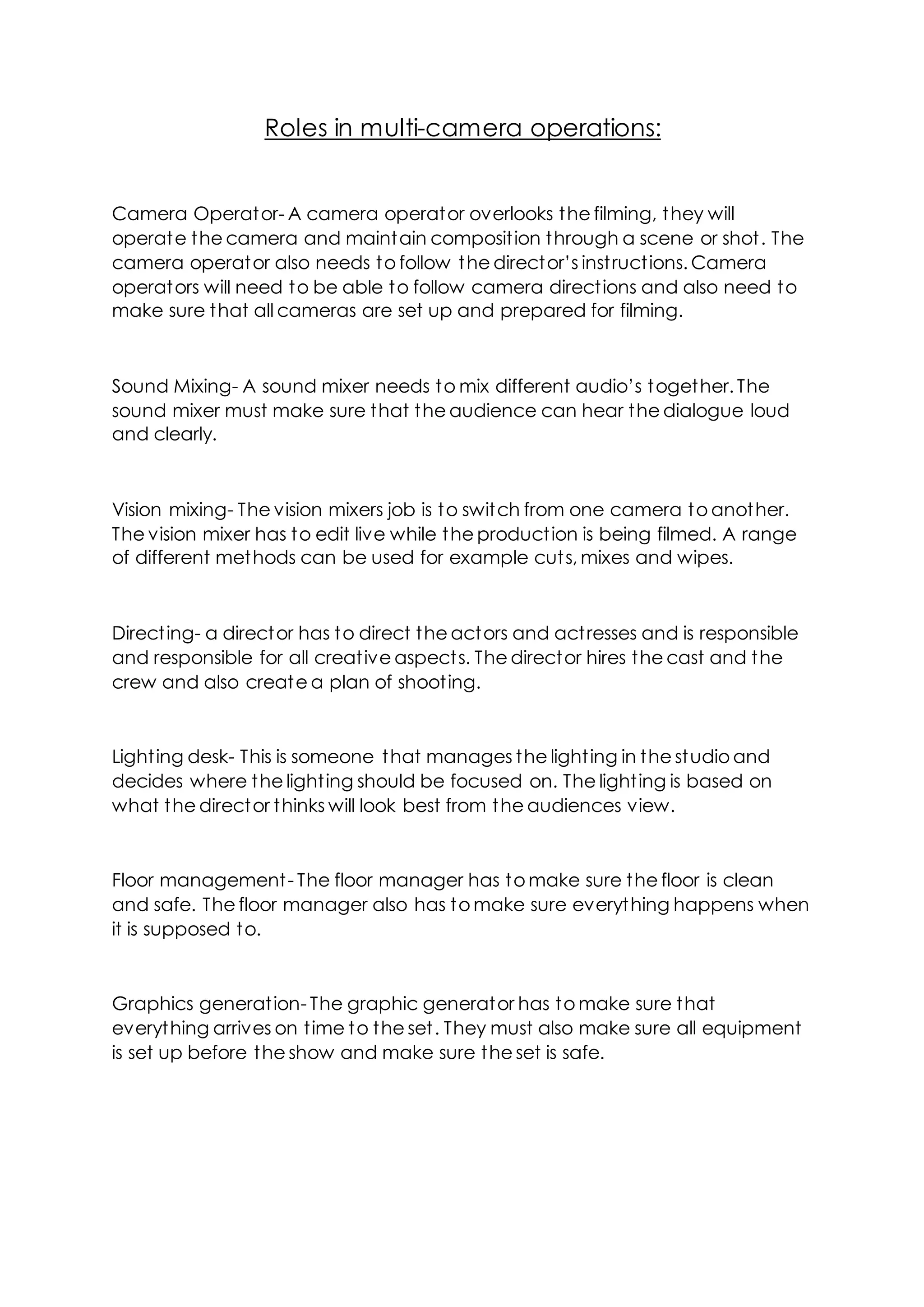 Roles in multicam unit | DOCX