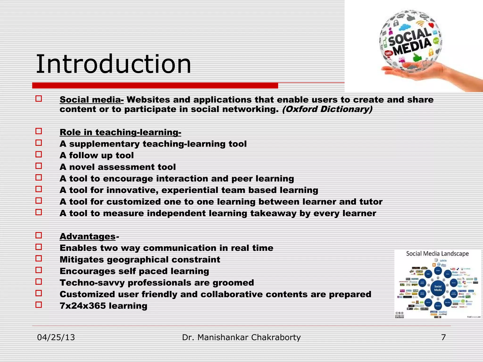 Role social media in teaching and learning dr manishankar chakraborty ...