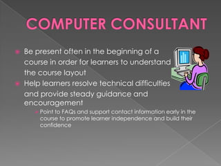 Roles of an e learning facilitator pp | PPTX