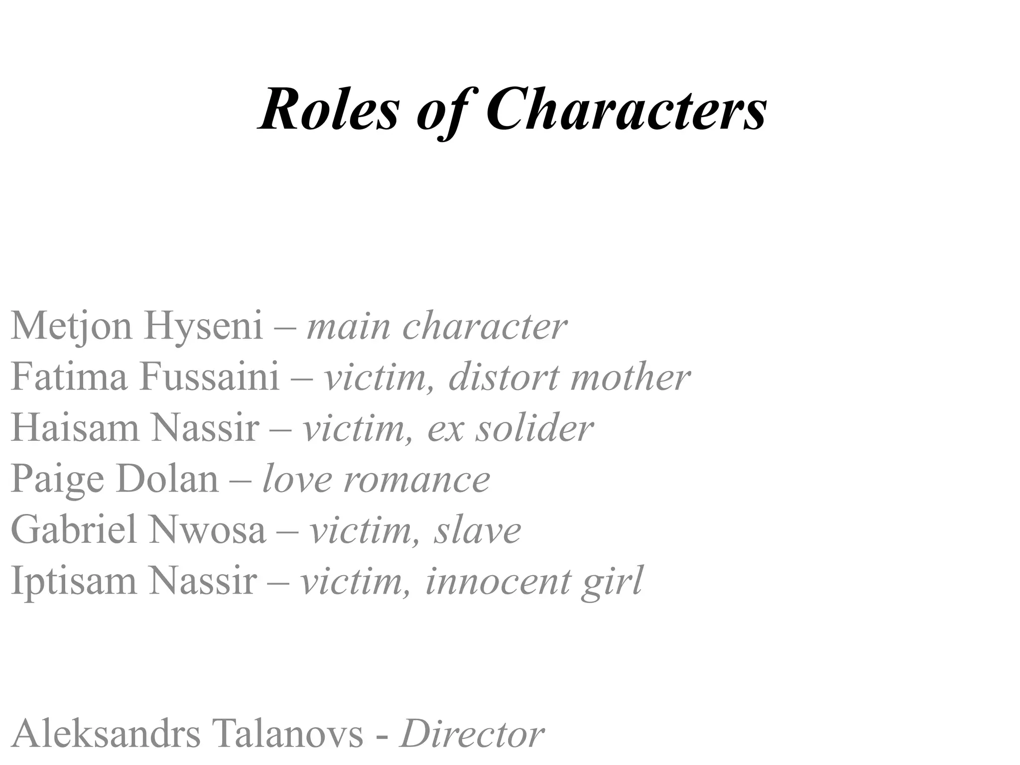 Roles of characters for planning page | PPTX