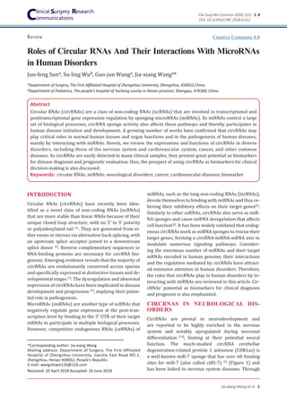 Roles of circular rn as and their interactions with micro rnas in human disorders | PDF