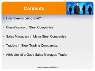 Roles of sales managers & traders in steel industry | PPTX