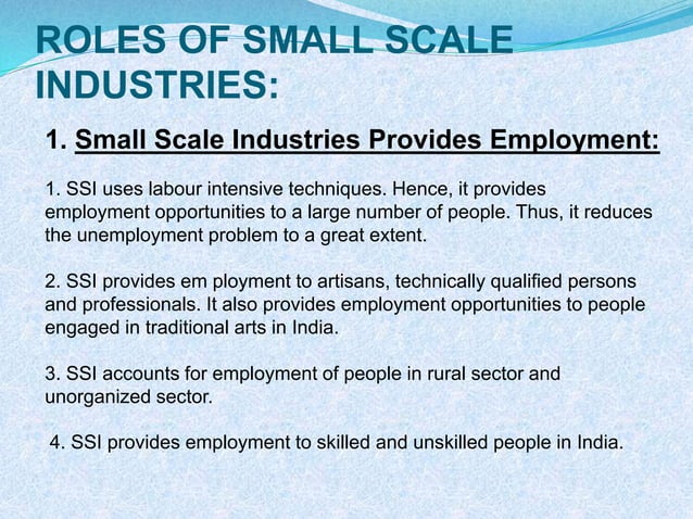 Roles of small scale industries in india | PPTX | Government Support ...