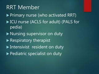 Roles of the medical and nursing staff during emergency codes | PPTX
