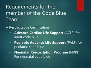 Roles of the medical and nursing staff during emergency codes | PPTX