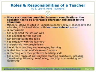 Roles & responsibilities of a teacher by bunpeiris | PPTX | Professional School | Postgraduate ...