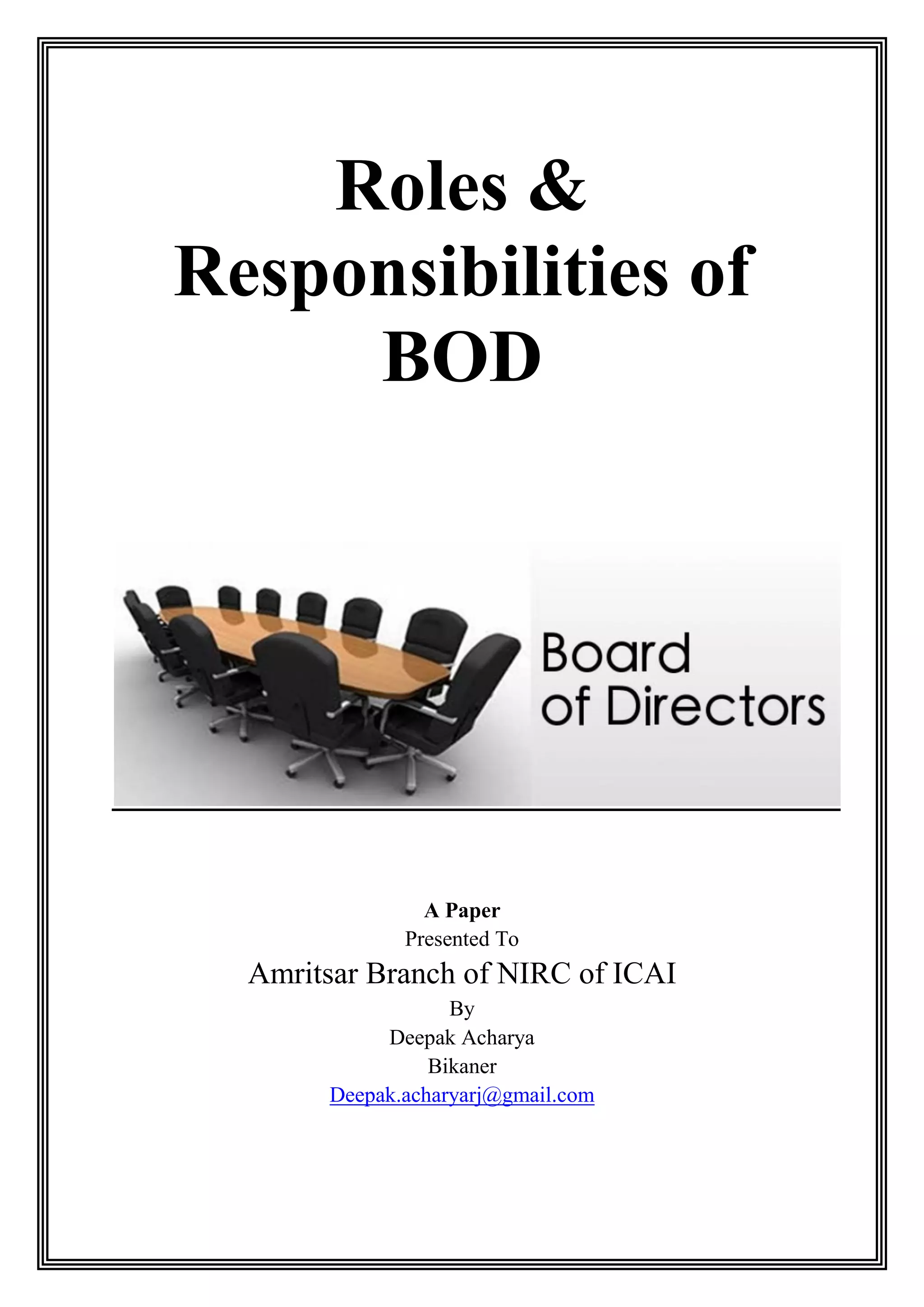 Roles & responsibilities of bod | PDF