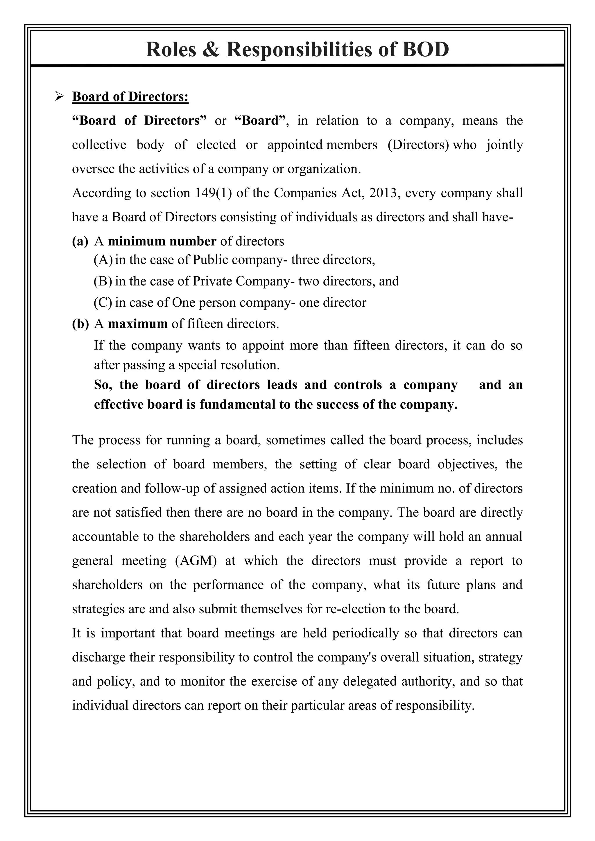Roles & responsibilities of bod | PDF