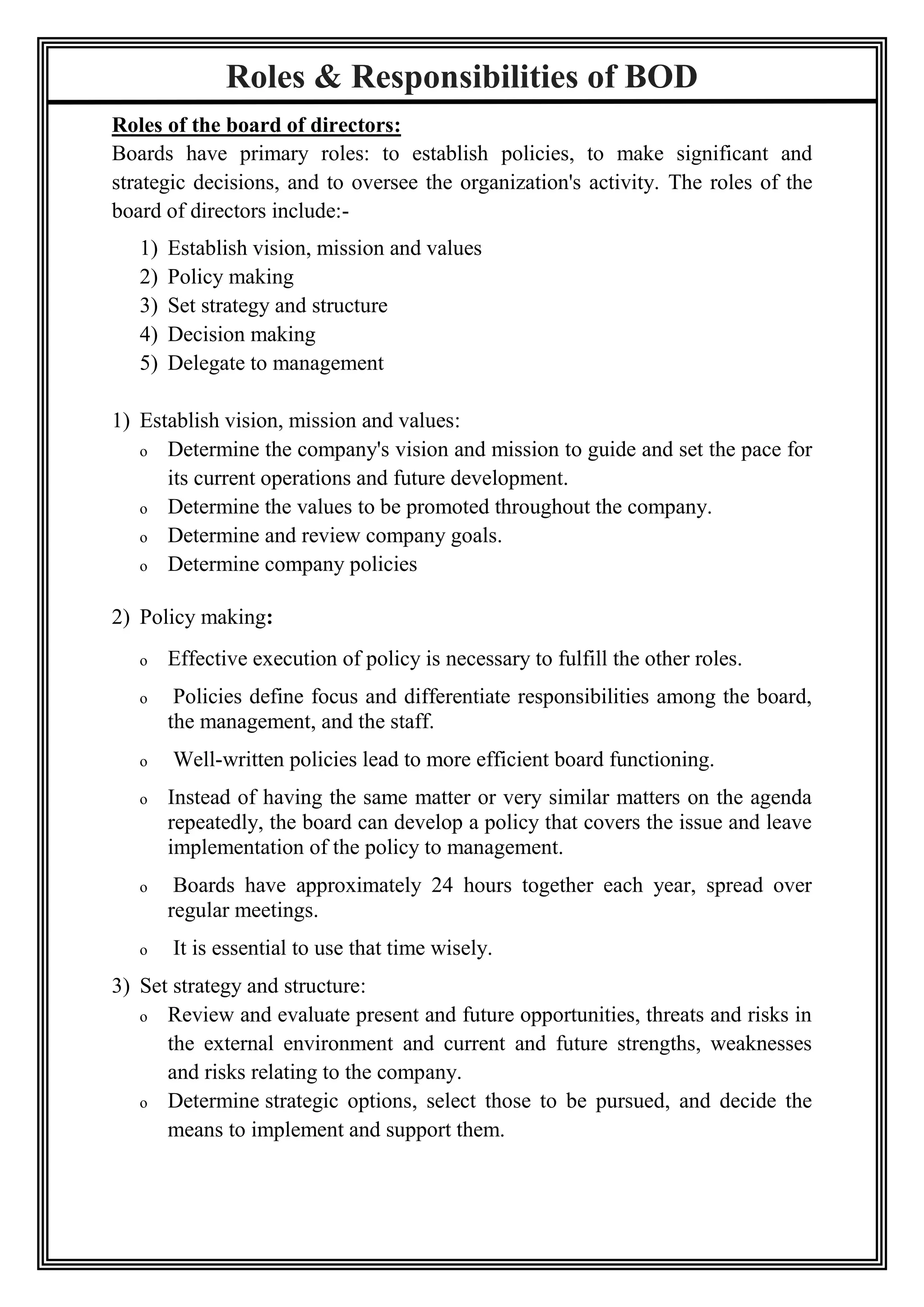 Roles & responsibilities of bod | PDF