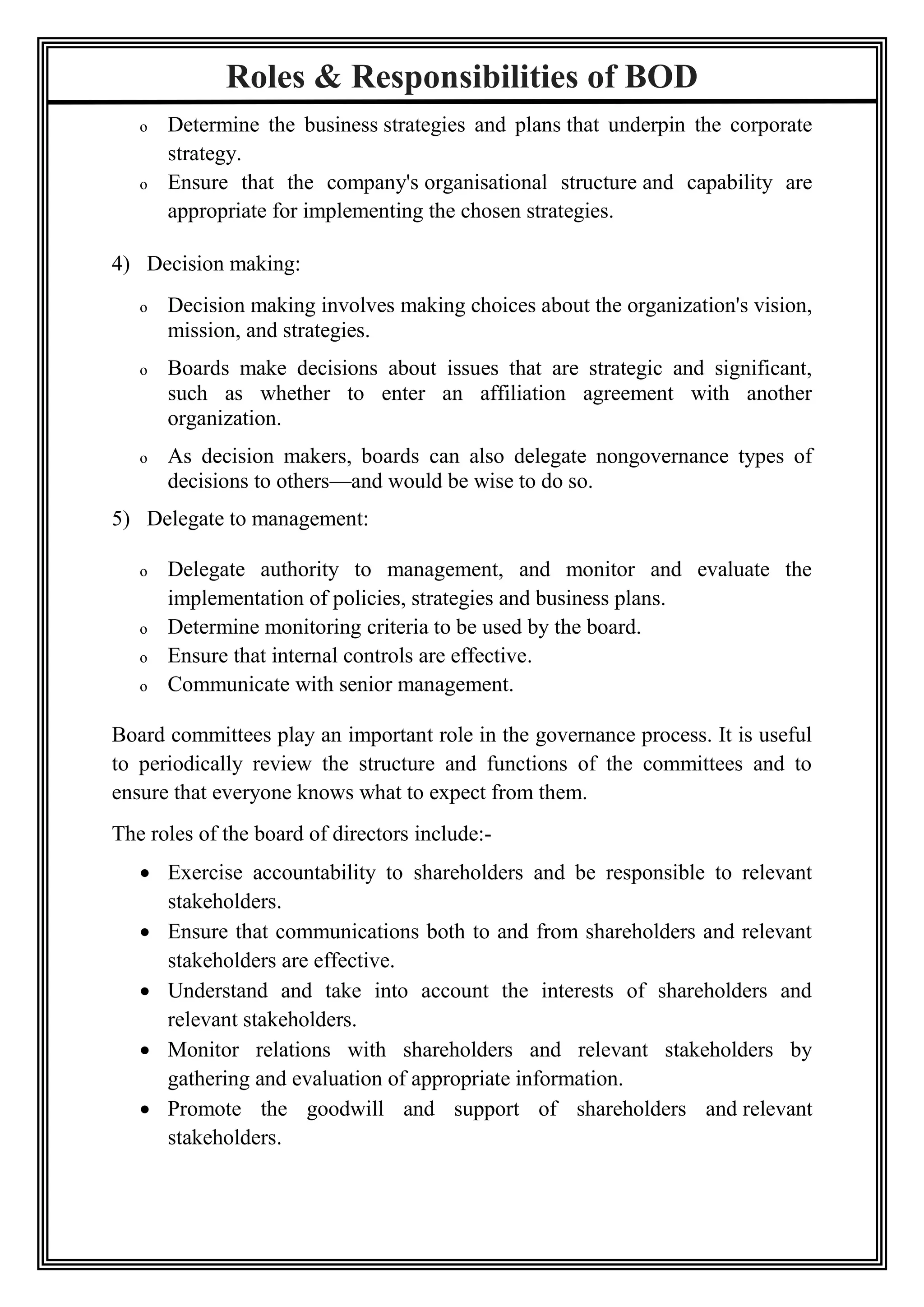 Roles & responsibilities of bod | PDF