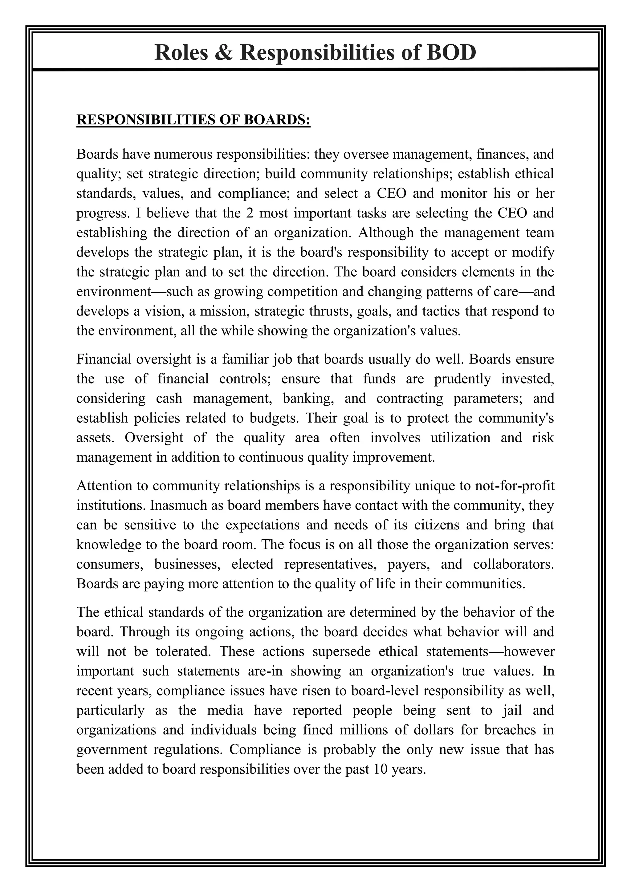 Roles & responsibilities of bod | PDF