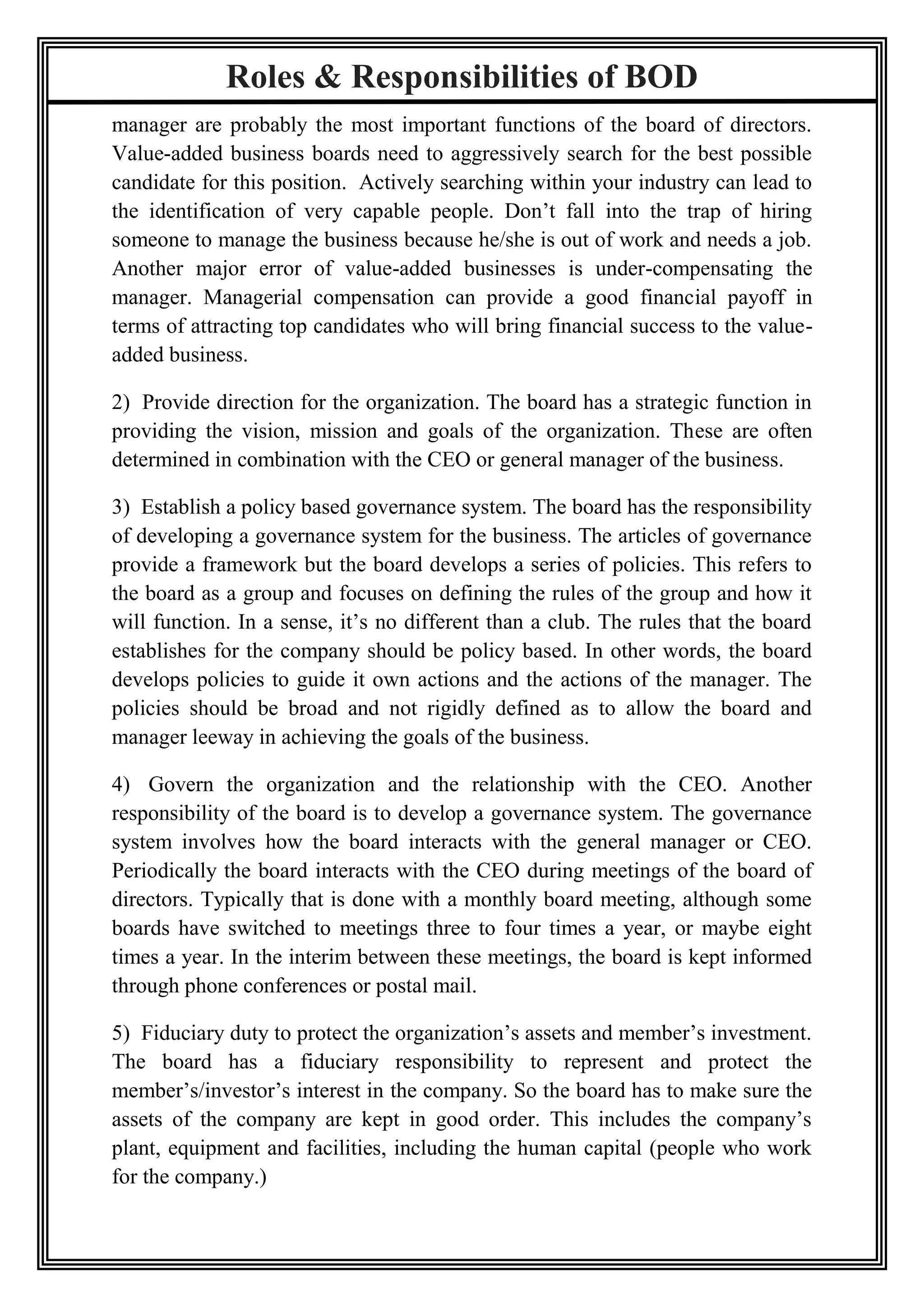 Roles & responsibilities of bod | PDF