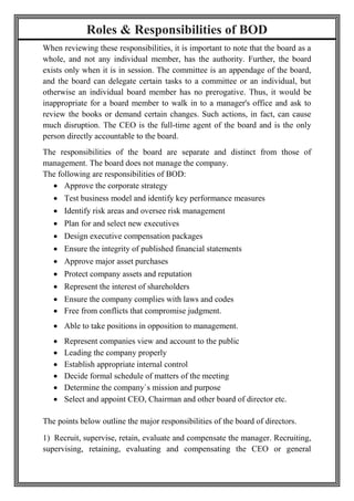 Roles & responsibilities of bod | PDF