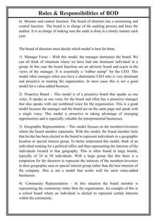 Roles & responsibilities of bod | PDF