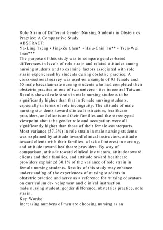 Role Strain of Different Gender Nursing Students in Obstetrics Pra.docx