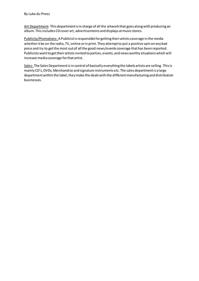 Roles within a record label | PDF Roles within a record label | PDF