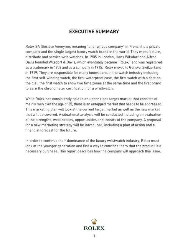 Rolex Marketing Plan | PDF