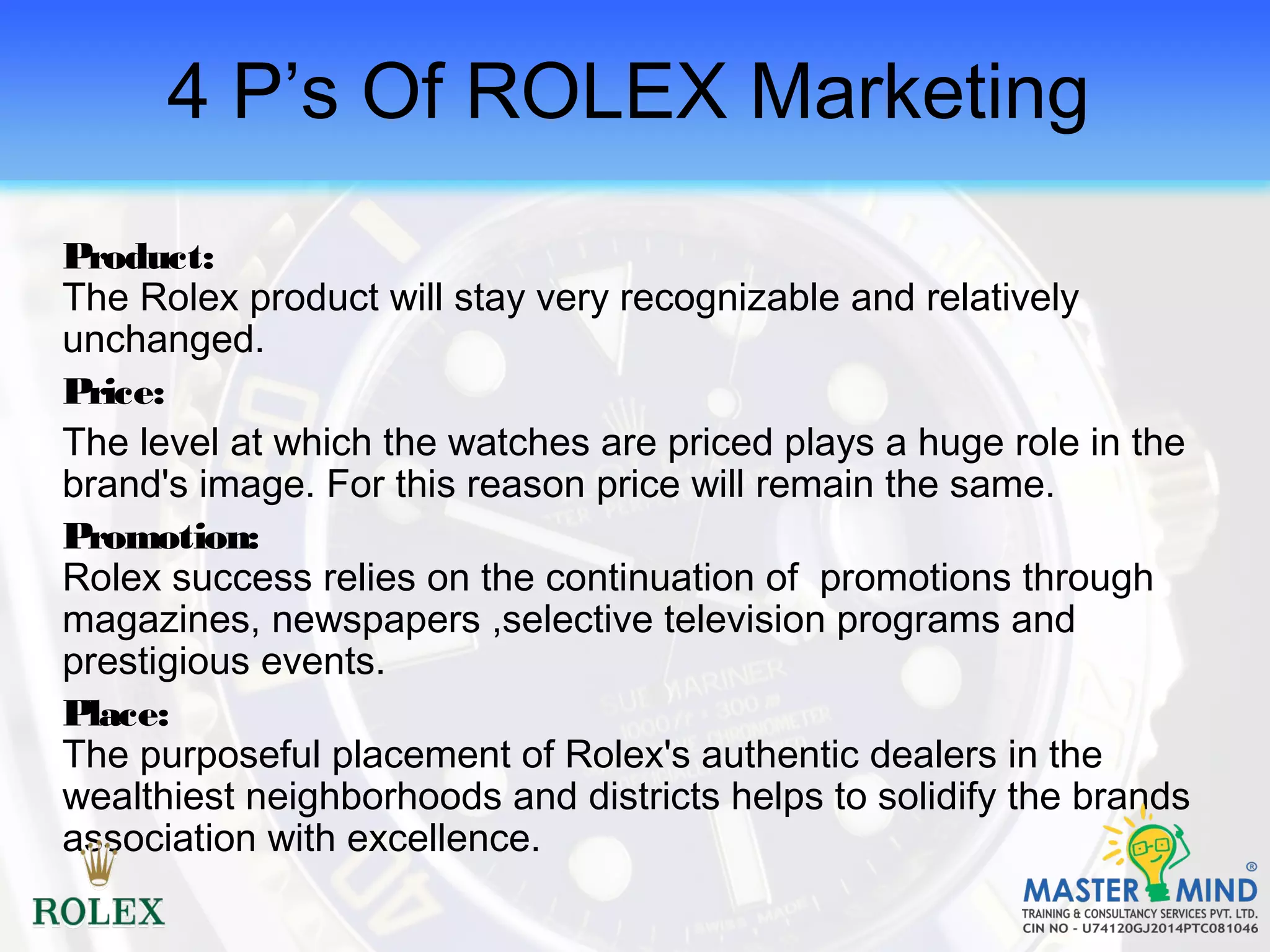 Rolex Marketing Plan - Detailed Study | PPT