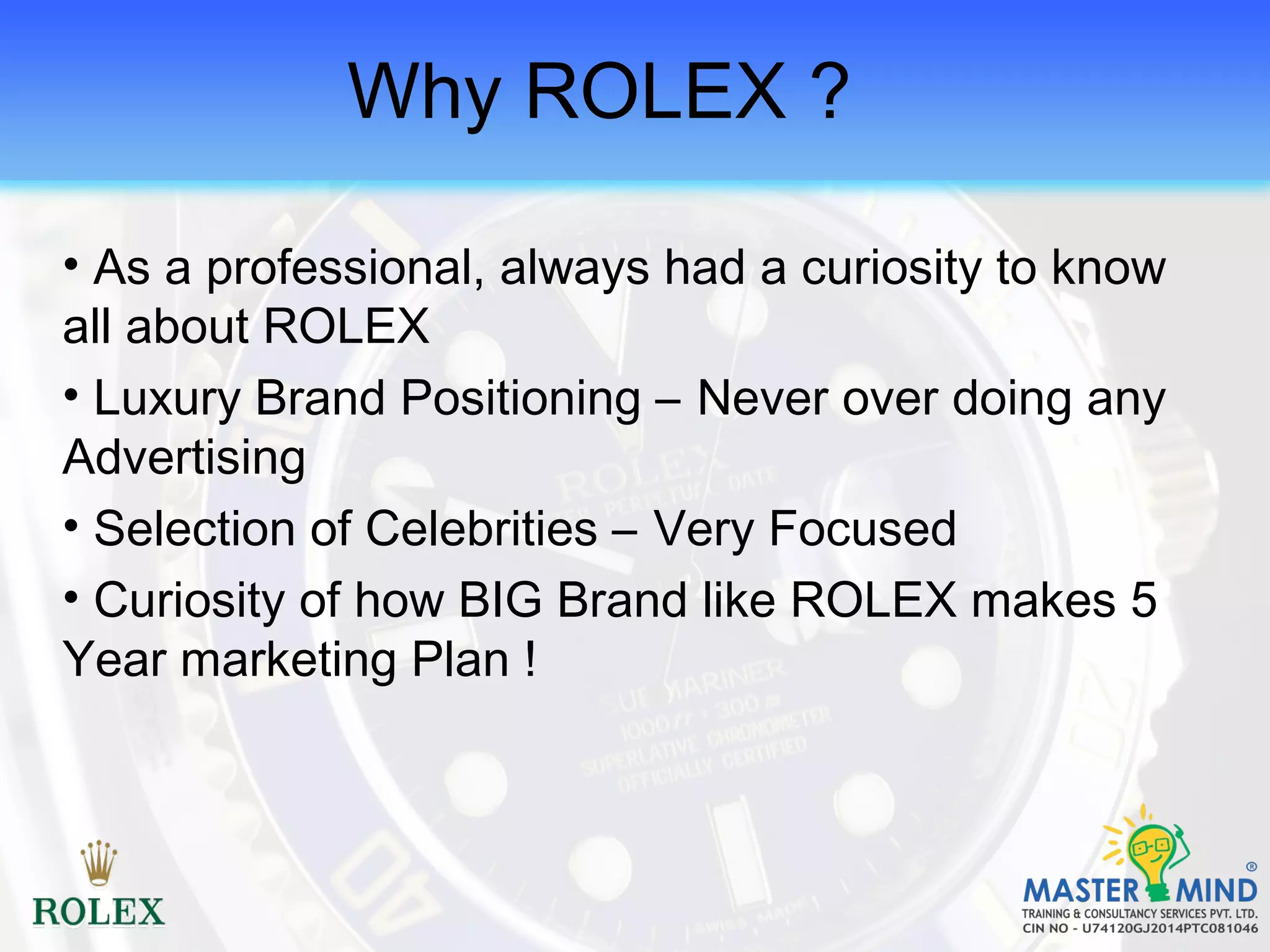 Rolex Marketing Plan - Detailed Study | PPT