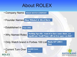 Rolex Marketing Plan - Detailed Study | PPT