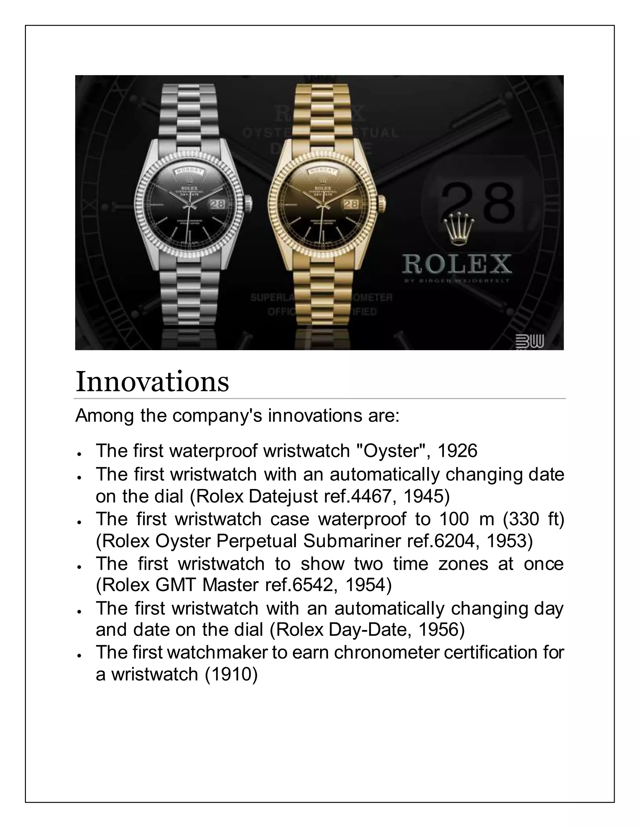 Rolex Wrist Watch production management lab by akshay sinha | DOCX